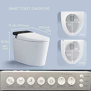 Smart Toilet With Bidet Built in Heated Seat, Auto Open/Close Lid, Modern Toilet Elongated, One Piece Tankless, LED Display, Night Light, Warm Water/Air Dry, Auto Flush, Foot Sensor, Remote Control
