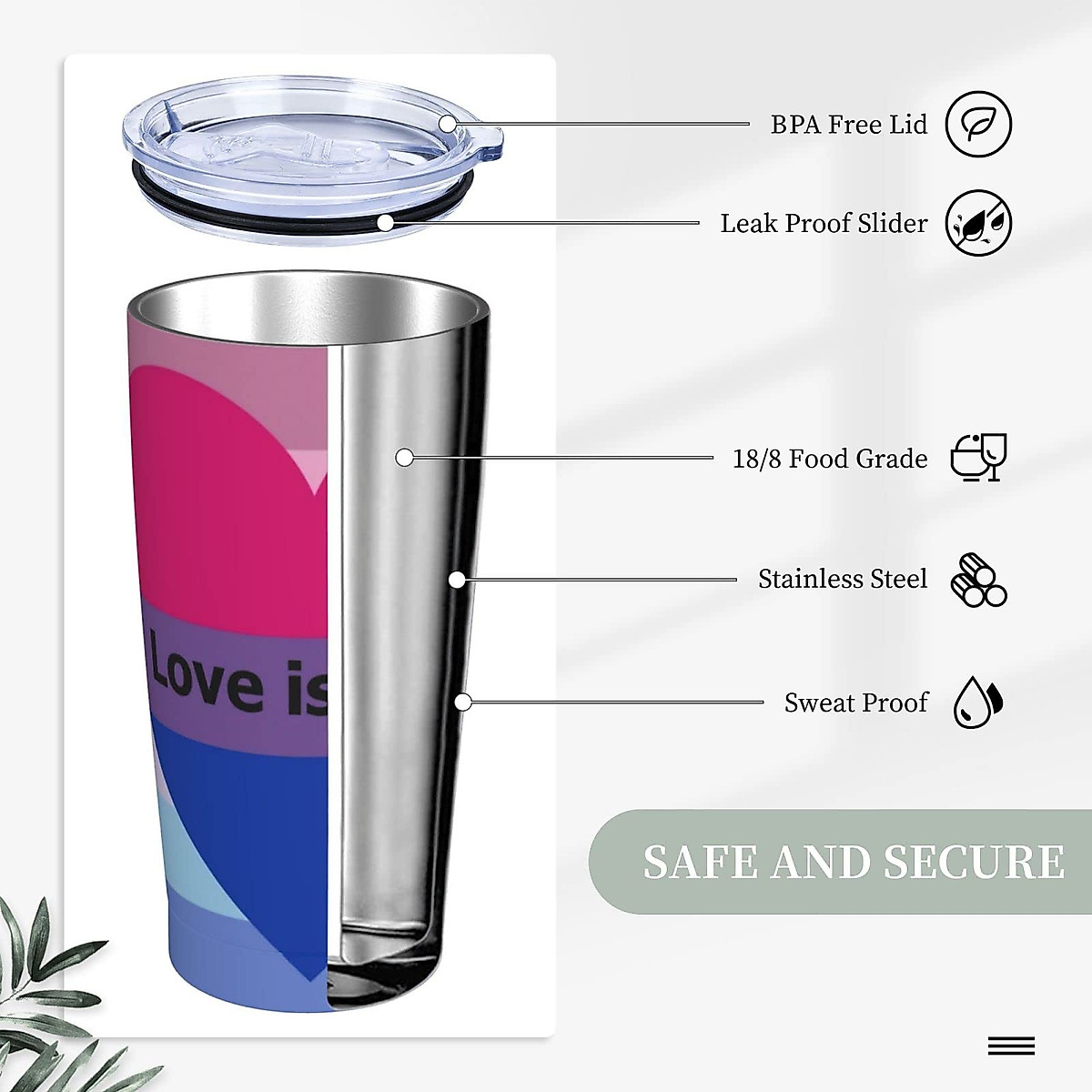 Uniwneds Lgbtq Bisexual Pride Mugs Stainless Steel Tumbler With Lid And Straw 20 Oz Insulated Travel Coffee Mugs Cap Bottle Gifts For Women Men