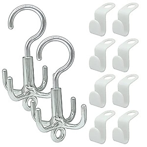 2 Pcs Silver Belt Hanger with 8 Pcs Clothes Hanger Connector Hooks for Closet Scarf Tie Rack Metal Belt Organizer Purse Hanger Belt Holder for Men Women Scarves 4 Hooks Each