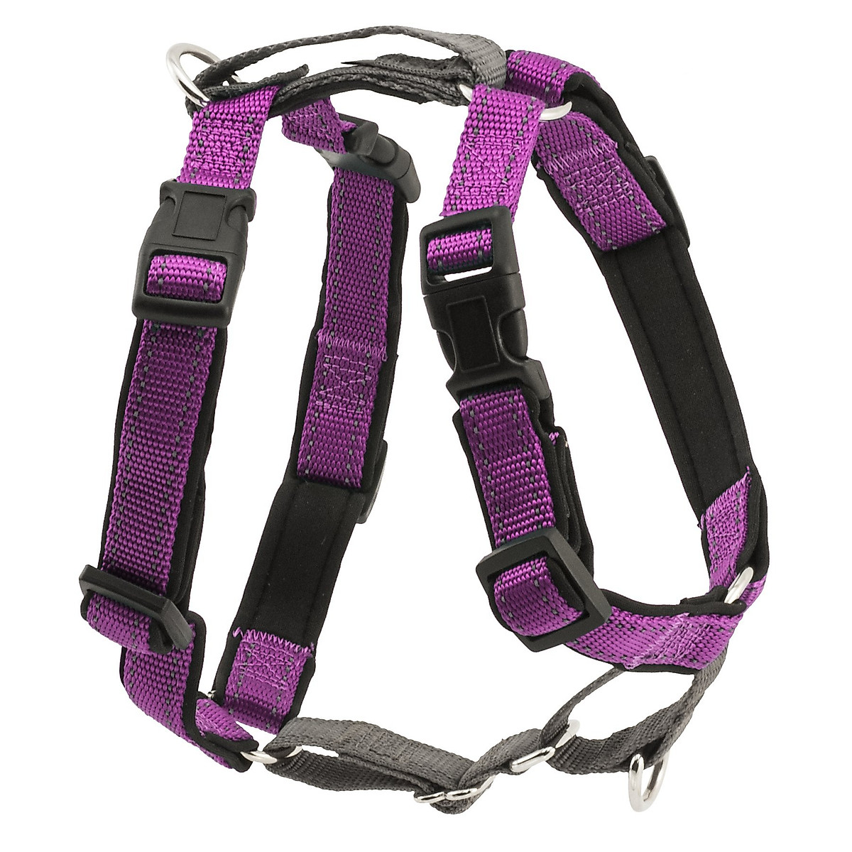 PetSafe 3 in 1 Dog Harness - No Pull Solution for Dogs - Reflective Dog Harness - Front D-Ring Clip Helps Stop Pulling - Comfortable Padded Straps - Top Handle Enhances Control - Plum - Extra Small