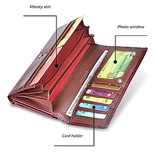 Dicihaya Womens Large Capacity Zipper Luxury Patent Genuine Leather Clutch Wallet Multi Card Organizer Coin Pouch (Burgundy)