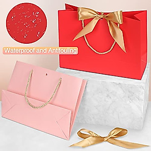 Colorlife Gift Bags 6 Pack Small Favor Bags with Handles and Bow Ribbon 11 x 3.9 x 7.8 inch Waterproof Colorful Paper Gift Bags for Baby Shower, Birthday, Wedding, Party, Festival, Holiday, 6 Colors
