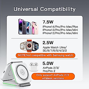 MURPISO 3 in 1 Charging Station for Apple,Magnetic Foldable Charger for Travel,Wireless Charger Pad for iPhone 15/14/13/12/Pro/Max/Mini,AirPods Wireless/Pro,iWatch Ultra/SE/9/8/7/6/5/4/3/2