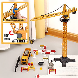 CUTE STONE Alloy Construction Vehicles Truck Toy Set, Kids Engineering Truck Playset, Crane, Excavator, Cement, Fuel Truck, Wheel Loader with 3 Interchangeable Parts,Gift for Toddlers Boys Children