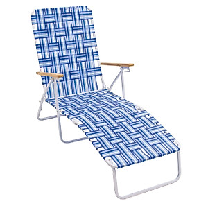 CAMP & GO 4-Position Folding Web Lawn Chair Beach Lounger, Blue/White