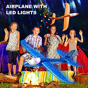 3 Pack Foam Airplane Toys,LED Foam Glider Planes,17.5" Large Throwing Foam Plane,2 Flight Mode Glider Flying Toy for Kids Birthday Gift for 3 4 5 6 7 8 9 Year Old Boys Girls Outdoor Sport Party Favors