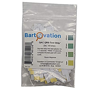 Restaurant Quaternary Ammonium (QAC, Multi Quat) Sanitizer Test Strips, 0-400 ppm [Bag of 100 Plastic Strips]