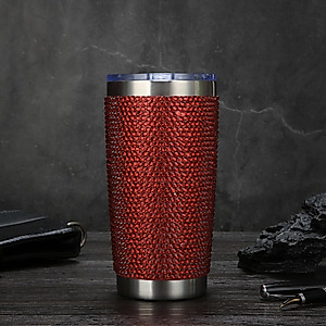 20 OZ Stainless Steel Tumbler with Lid, Double Wall Vacuum Insulated Coffee Travel Mug, Sparkly Rhinestone Water Bottle for Ice Drinks and Hot Beverage, Red