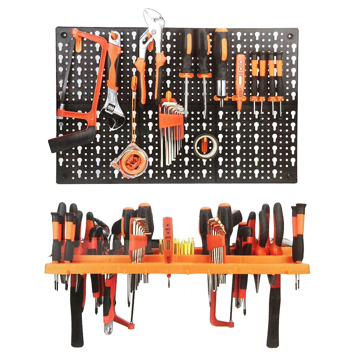 VViViD 27 pcs ABS Plastic 39" x 10.5" Wall-Mounted DIY Tool Organizer Pegboard and Tray Set 50lb Capacity.