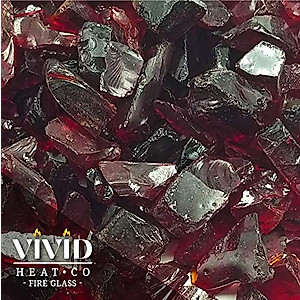 VIVID Heat (5-POUNDS Ruby Red Premium Indoor & Outdoor Crushed Fire Glass Rock Large 1/2, 3/4 & 1" inch Chunky Size - Glass for Use in Gas Fire Pit, Fireplace, Fire Table Etc. (Ruby Red)