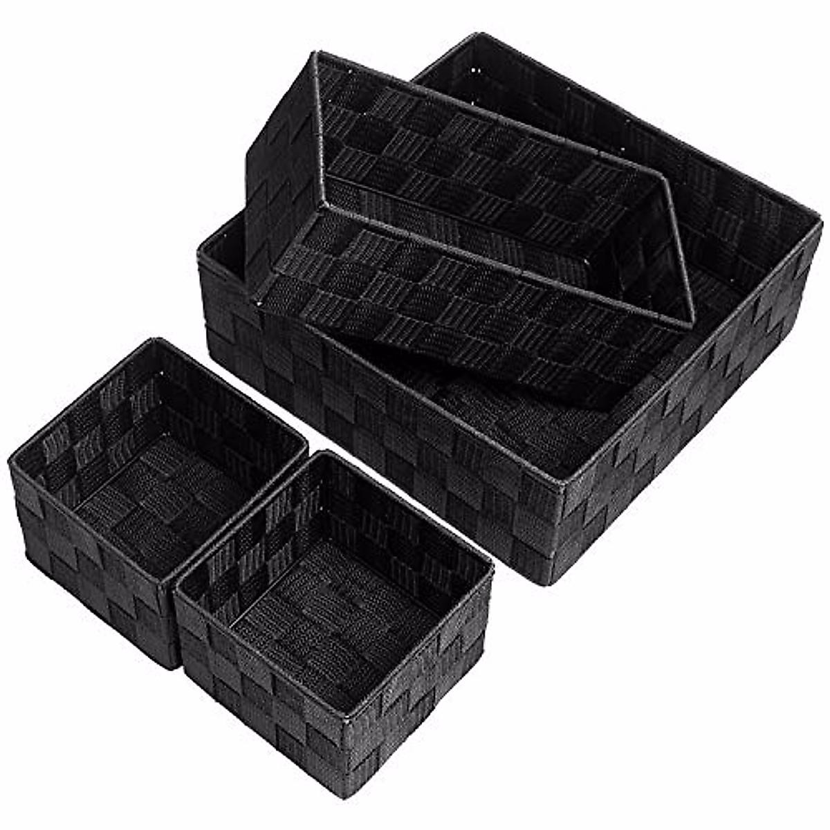 Nicunom 4 Pack Woven Storage Box Cube Basket Bin Container Box, Nylon Storage Basket for Closet, Dresser, Drawer, Shelf, Office Divider Organizer Bins, Black
