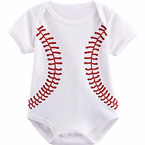 COSLAND Baby Baseball Outfit Infant Boys Cotton Bodysuit, White, 3-6 Months