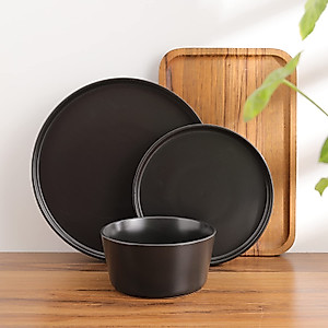 Stone Lain Celina Modern Stoneware 24-Piece Dinnerware Set, Dinner and Salad Plates, Soup Bowls, Dish set for 8, Black