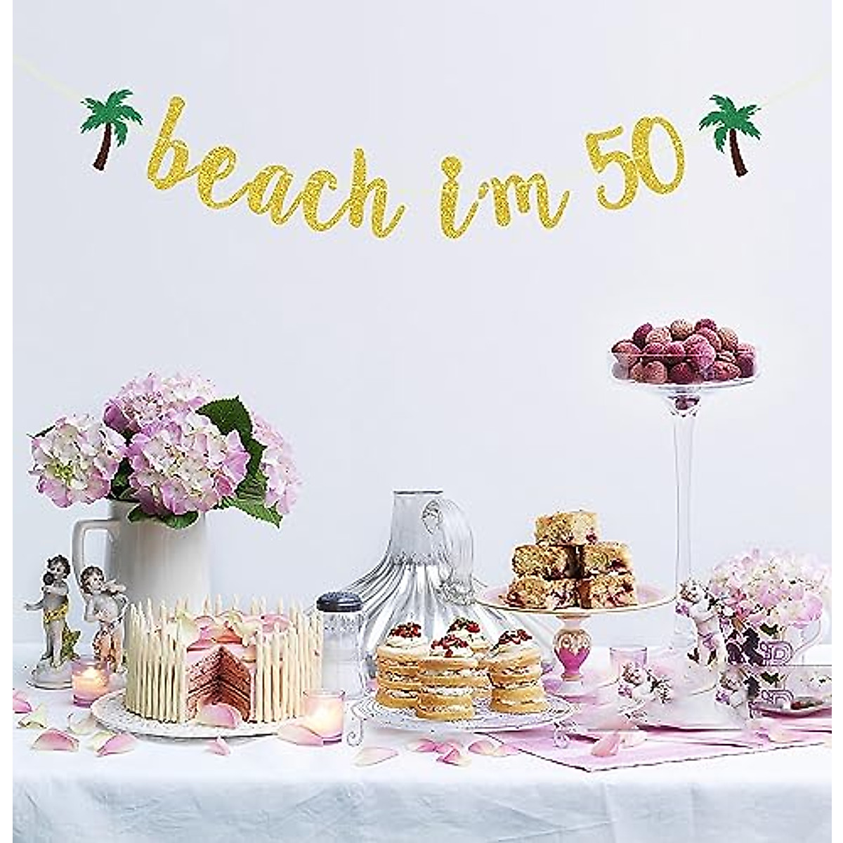 Beach I’m 50 Banner, Happy 50th Birthday Banner, Cheers to 50 Years Banner Decor, Straight Outta 1973 Banner, Fiftylicious Sign Party Decoration Supplies Gold Glitter