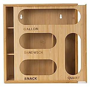 Empaxum Bamboo Ziplock Bag Storage Organizer for Kitchen Drawer Baggie Organizer Dispenser with Lids for Drawer Food Storage Bag Organizer for Gallon, Quart, Sandwich and Snack Bags