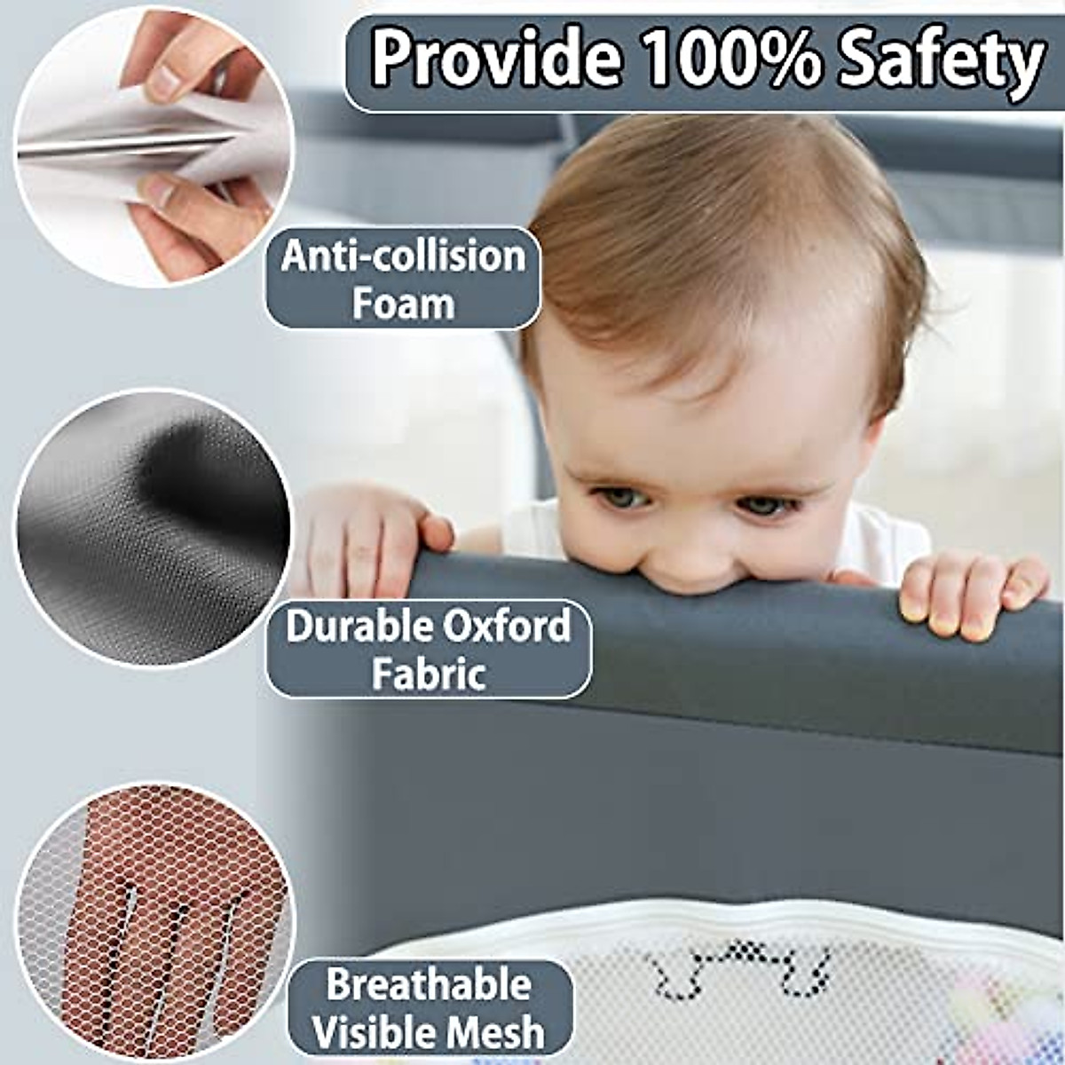 71x59in Large Baby Playpen- Play Yard for Babies Toddlers- Portable Baby Fence Indoor with Door- Anti-Fall Activity Center with Ocean Balls Pull Rings Storage Bag