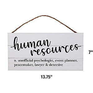 Wood Plank Hanging Sign for the Office, Human Resources (13.75 x 7")