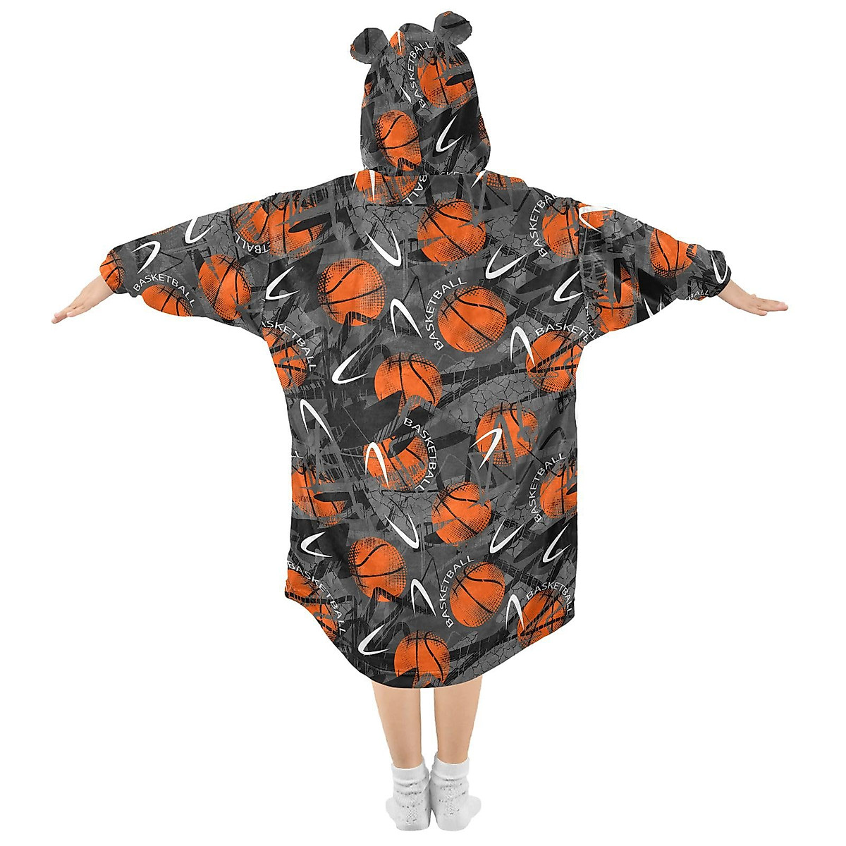 JHKKU Urban Style Basketball Sport Wearable Blankets for Kids, Super Soft Warm Cozy Oversized Blanket Hoodie, Unique Gifts Boys Girls Teens with Giant Pocket