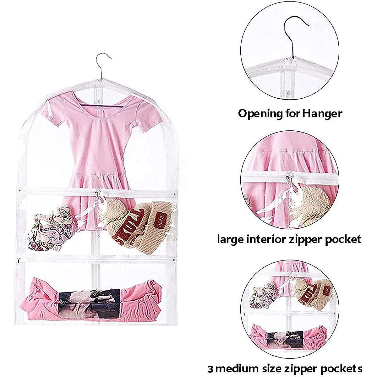 3 Packs Clear Kids Dance Costume Garment Bags,Garment Bag 35 Inch for Dance Competitions,Foldable Travel Storage Cover Bag with 3 Zipper Pockets