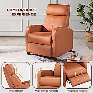 Yaheetech Padded Seat Recliner Chair Set of 2 Single Sofa Recliner for Living Room PU Leather Upholstered Reclining Chair Home Theater Seating Tan