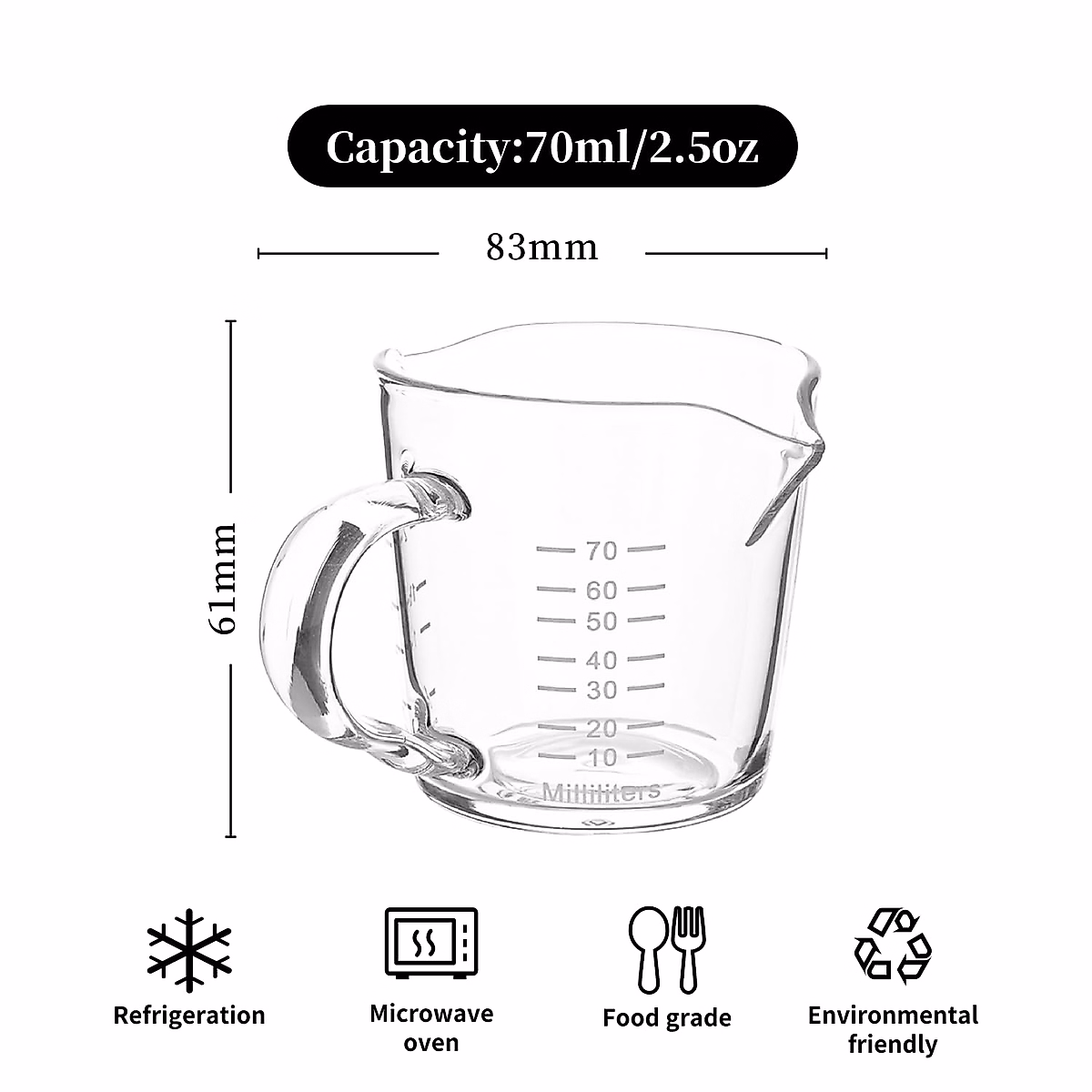 Espresso Shot Glass 70ML/2.3OZ Triple Pitcher Barista Double Spouts With Pouring Handle (1 Pack)