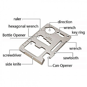 Multitool 11 in 1 Functions ~ Portable Wallet Pocket Size / Stainless Steel Survival Tool (1 Pack)