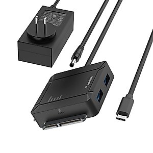 WAVLINK SATA III to USB Adapter Cable, USB C to Dual Bay SATA 3 Converter for 2.5"/3.5'' External Hard Drive HDD/SSD Connector with 2X USB Ports and 12V Power Adapter, Max 2x18 TB
