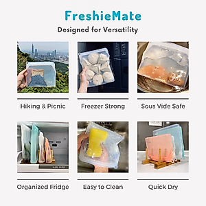 RAiN.B. 4 Pack Reusable Silicone Food Storage Bags, Leak Proof Silicone Zipper Bag Half Gallon Freezer Bag Sous Vide Bag, Food Grade Platinum Silicone (Clear)