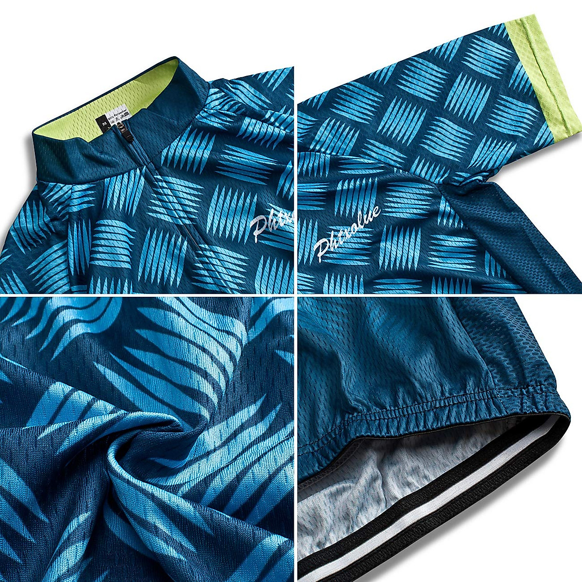 PHTXOLUE Cycling Kit Men Cycling Jersey Set Cycling Bib Shorts Bicycle Jersey Shirts Outfit Uniform Clothes (Black Blue-1, Medium)