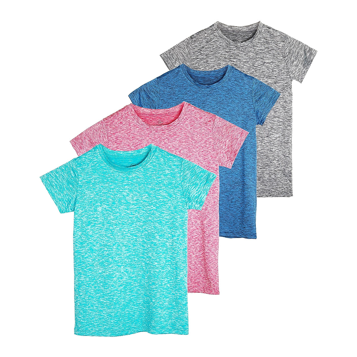 Real Essentials 4 Pack: Girls Short Sleeve Shirts Tees Active Quick Dry Fit Crew Neck T-Shirt Active Athletic Tops Soccer Sports Yoga Young Teen Chica's Kids Zebra Summer Clothes - Set 2, M (10-12)