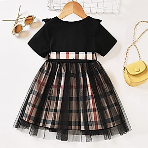 VSFAOV Toddler Girls Summer Floral Dresses Short Sleeve Holiday Day Ruffles Baby Princess Dress (2-Black,12-24 Months)