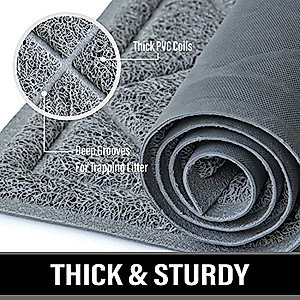 Sierra Concepts Large Cat Litter Mat 36"x24" - Kitty Box Pet Food Bowl Trapping Dirt, Soft on Paws Feeding Accessories, Waterproof, Anti Slip, Floor Door Mats Low Profile Heavy Duty Durable, Gray