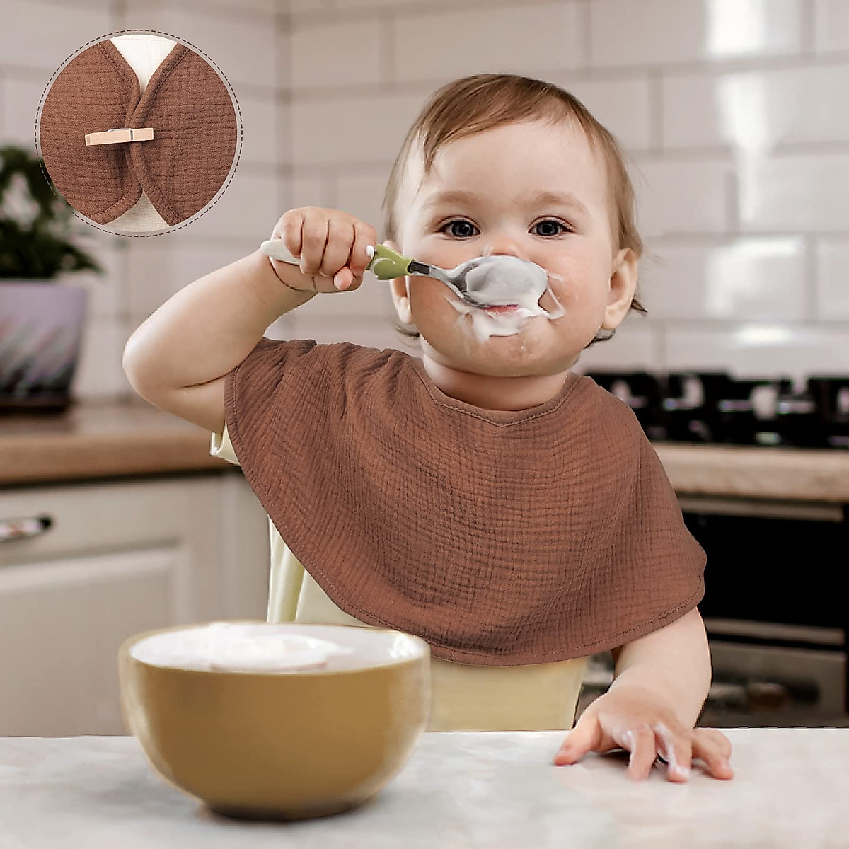 lulumoon Muslin Burp Cloths Sets - Large Cotton Burping Cloth Super Soft and Absorbent for Baby Boys and Girls 6pack (Brown)