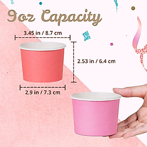 MATICAN Paper Ice Cream Cups, 50-Pack 9-oz Disposable Dessert Bowls for Hot and Cold, 9-ounce, Hot Pink, Baby Pink, Mint, Yellow, Blue