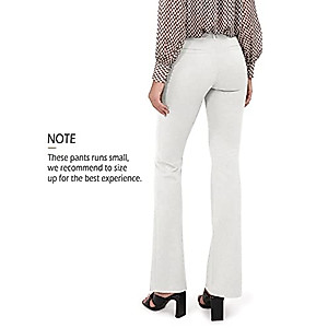 ODODOS Boot-Cut I Classic Dress Pants for Women, Faux Pockets Ponte Casual Work Pants-31 Inseam, Heather White, Large