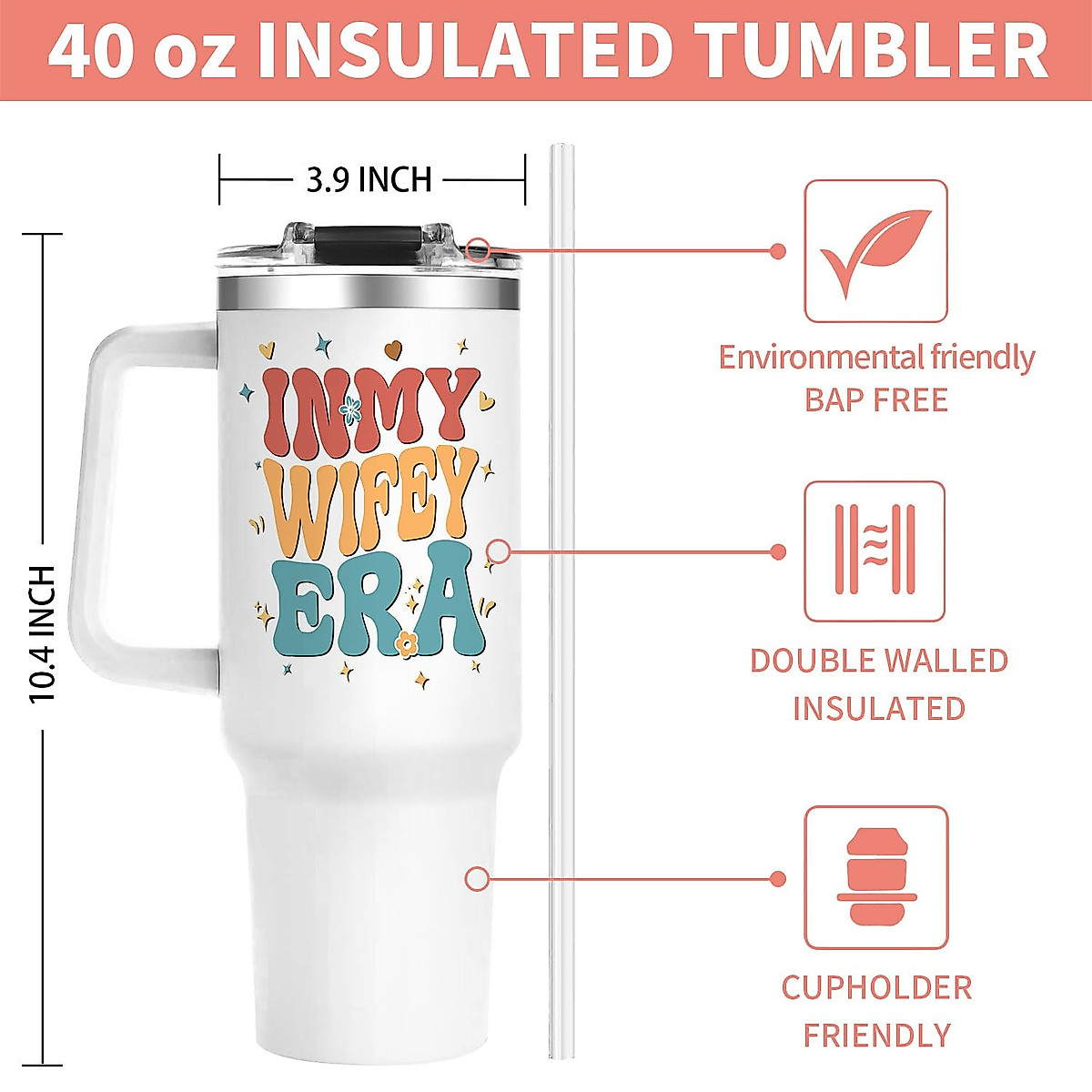 OneGemn Wifey Tumbler with Handle,Wife Gifts from Husband - 40 oz In My Wife Tumbler with Straw and Lid - Wifey Coffee Cup Gifts for Anniversary for Wives Gift for Wifte Birthday Mothers Day