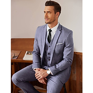 COOFANDY Men’s Casual 4 Piece Suits One Button Blazer Jacket Vest Pants with Tie Blue