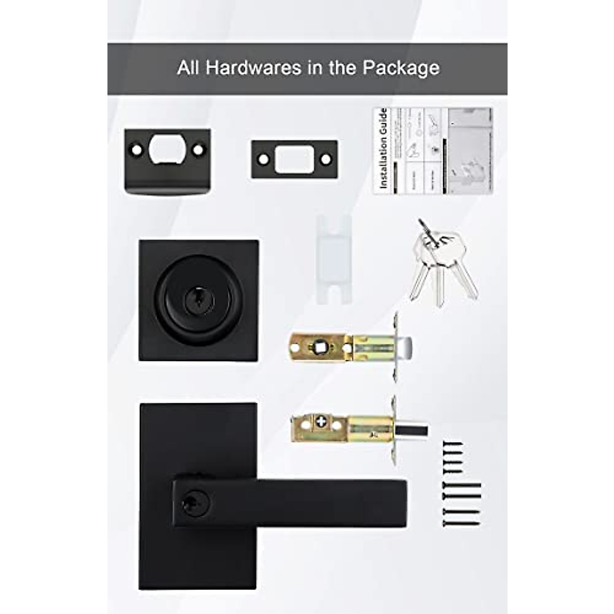 goldenwarm Keyed Alike Black Door Handle with Deadbolt, Square Contemporary Matte Black Exterior Door Lock Set with Deadbolt, Heavy Duty Zinc-alloyed Front Entry Door Locksets with Deadbolt(1 Pack)