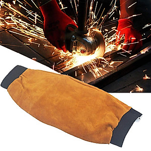 Jewboer Leather Welding Sleeves Heat Flame Resistant Arm Protection for Welder 16.5" Long