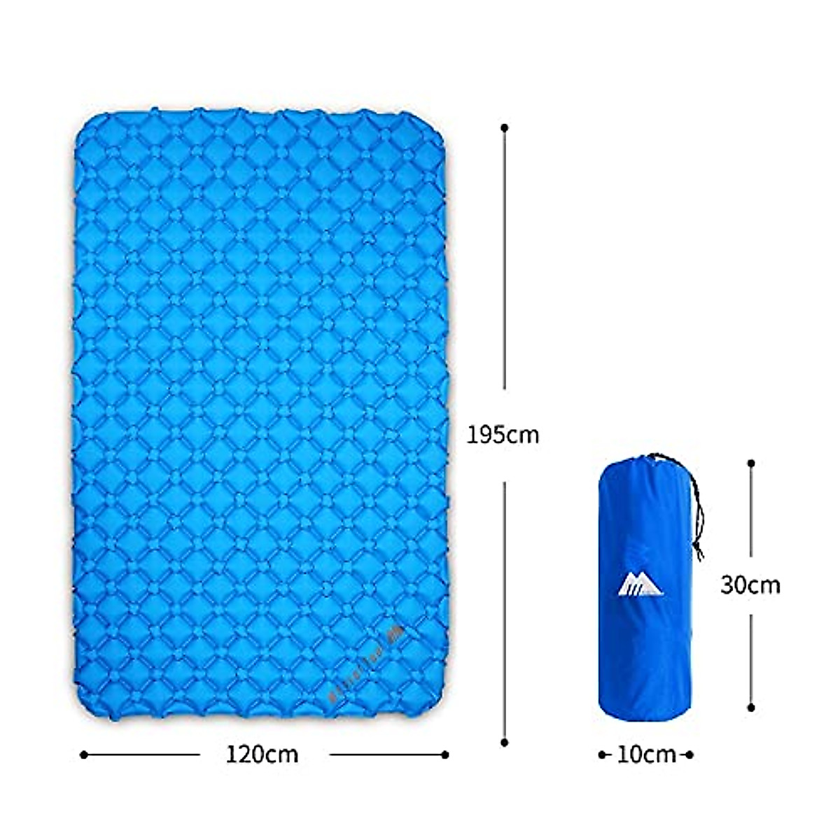 MasterTool Ultralight Double Sleeping Pad for Camping, Portable Waterproof Camping Pad, Inflatable Comfort Camping Mattress 2 Person, Ripstop Sleeping mat for Backpacking (Blue)