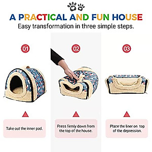 SOFYIALI Guinea Pig Hideout, Hamster Hideout, 2 in 1 Transformable Small Animal Bed Four Seasons General, Suit for Hamster Chinchilla Hedgehog Guinea Pig Rabbit Hideout Bed