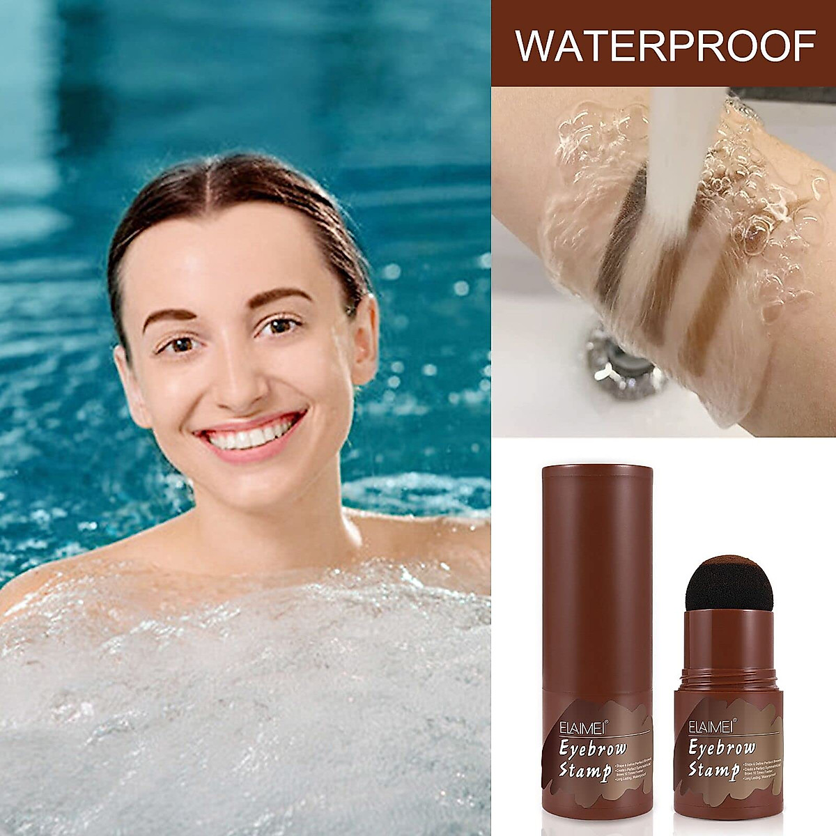 Moulis One Step Eyebrow Stamp & Professional Stencil Kit, with 10 Reusable Stencils, Pen Brush, Trimmer, Long Lasting Waterproof, Hairline Shadow Powder Stick (Dark Brown)