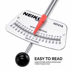 Neiko 03727A 1/4-Inch-Drive Beam Torque Wrench, SAE and MM Bicycle and Automotive Wrench, Reads in 0–80 Inches/Pounds and 0–9 Newton/Meter Increments