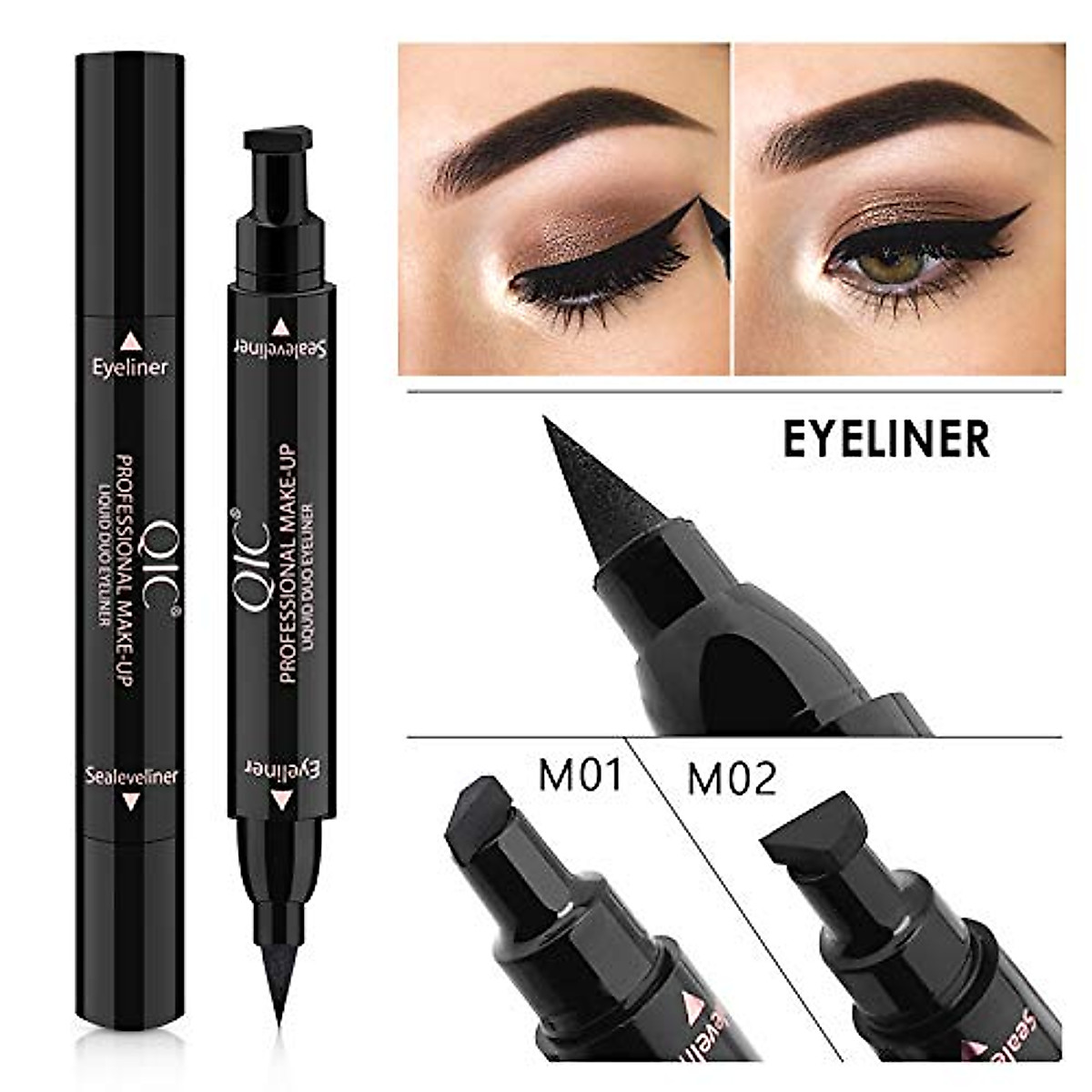 Funfunman Winged Eyeliner Stamp - 2 Pens Perfect Cat Eye Vamp Liquid Black Quick Flick Wingliner Waterproof Stencil Wing Long Lasting Smudgeproof Natural Smooth