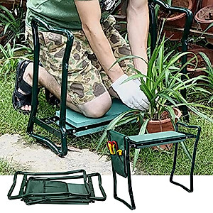 Heavy Duty Gardening Bench for Kneeling, Sitting Folding 2 in 1 Chair and Stool, Outdoor Knee Pads for Women/Men Floor Work Gifts, Free 2 Large Tool Pouch, Light-Weighted Sturdy Steel Pipe Structure