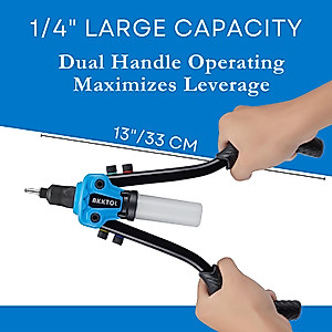 AKKTOL Rivet Gun Kit, 1/4" Pop Rivet Gun Kit with 210 Blind Rivets, Heavy Duty 13" Full Metal Rivet Gun Tool with 5 Nosepieces incl. 1/4", 3/16", 5/32", 1/8", and 3/32" for Metal, Gutter & Automotive
