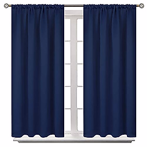 BGment Rod Pocket Blackout Curtains for Bedroom - Thermal Insulated Short Room Darkening Curtain Window Drapes for Cafe Kitchen, 42 x 45 Inch, 2 Panels, Navy Blue