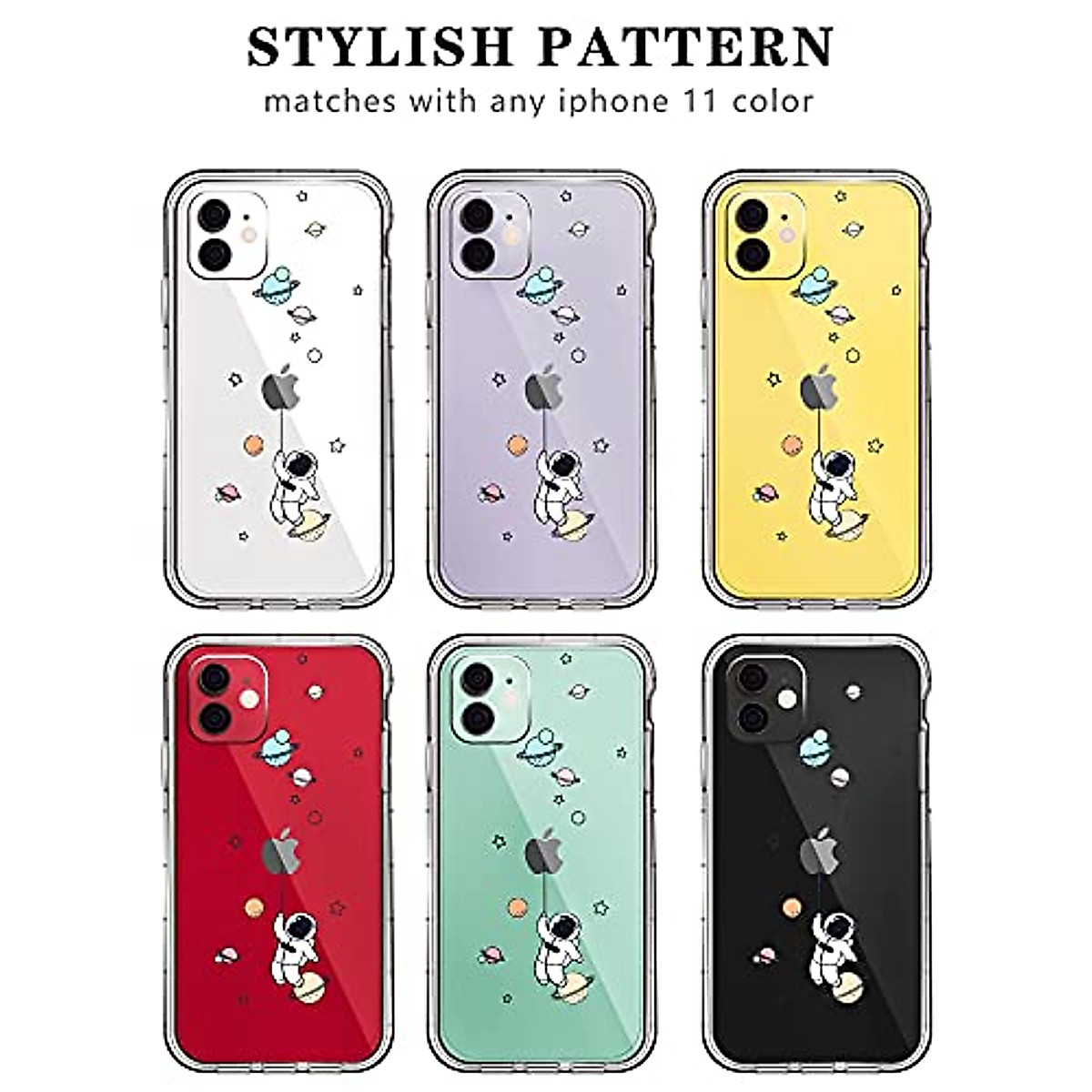 NITITOP Compatible for iPhone 11 Case Clear Cute with Astronaut Outer Space Planet Star Creative Pattern,Soft TPU Shockproof Slim for iPhone 11-Balloon