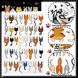 TecUnite 6 Pcs Cat Kitchen Towels Set Funny Cat Tea Towels Cute Dish Towels Decorative Cat Hand Towel Cat Lover Gifts for Cleaning Drying Wiping Tasks Cat Owners Women Mom Housewarming Gifts Decor
