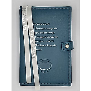 Deluxe Triple NA Book Cover for The Basic Text (6th Ed), It Works, How and Why and Living Clean with Serenity Prayer and Medallion Holder Ocean Gray